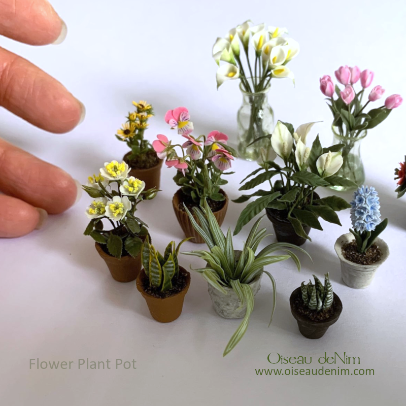 OOAK Clay Flower Plant Pots 1:12 Scale - Oiseau deNim Miniatures